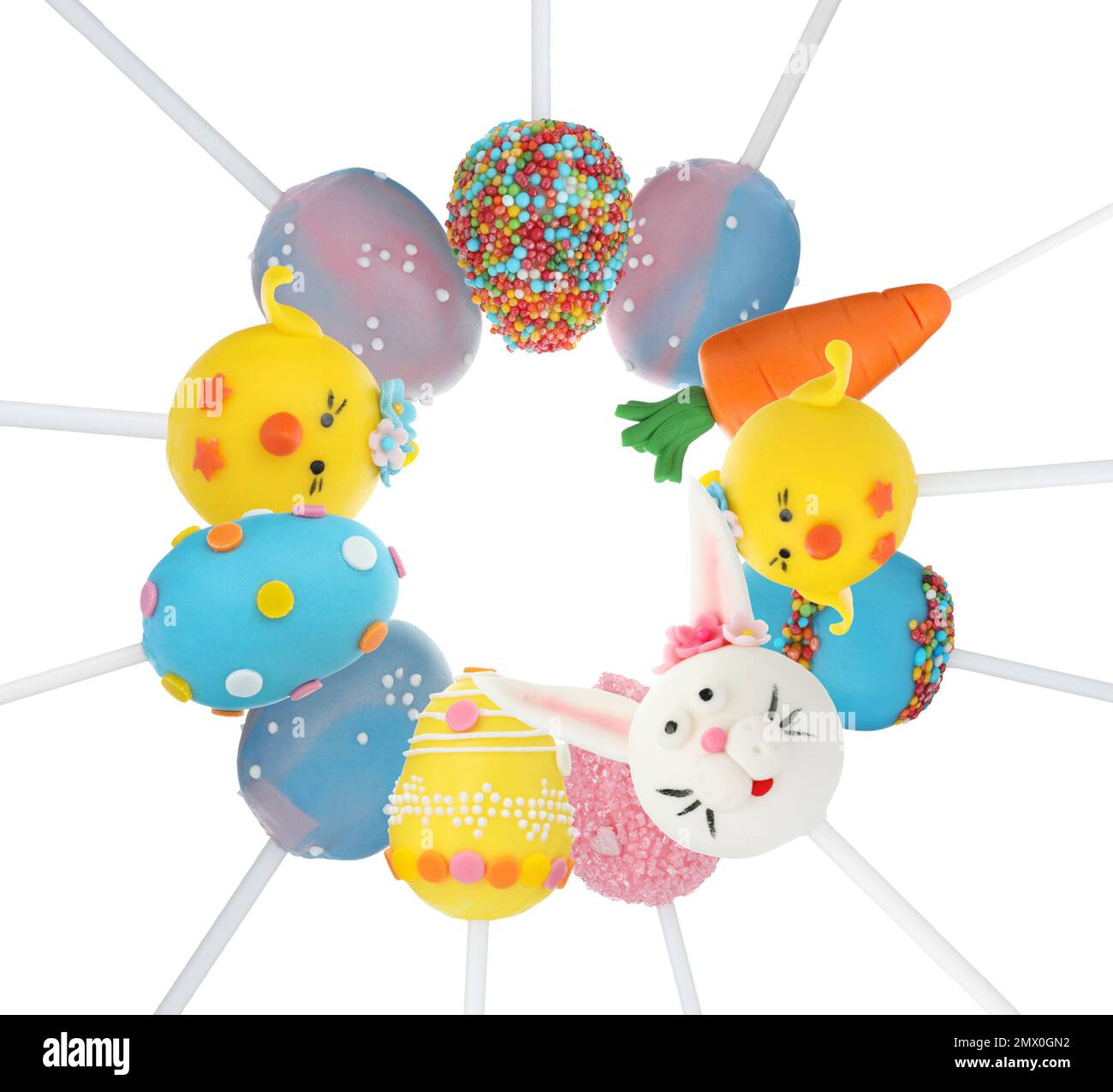 Different delicious cake pops on white background Stock Photo - Alamy