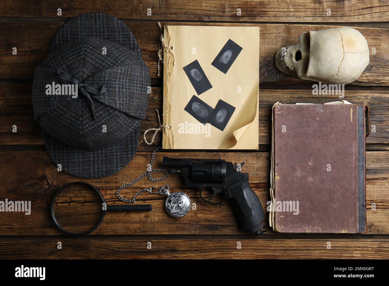Composition with different vintage items on wooden background ...