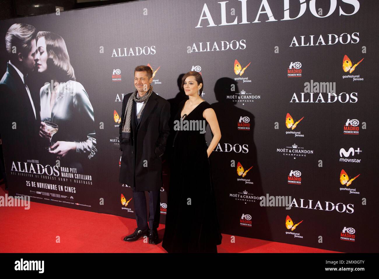 US actor Brad Pitt and French actress Marion Cotillard pose for ...