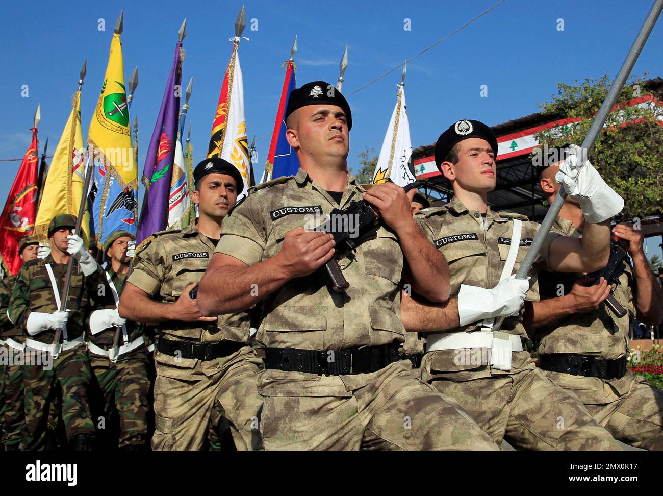 Lebanese army soldiers march during a military parade to mark the 73rd ...