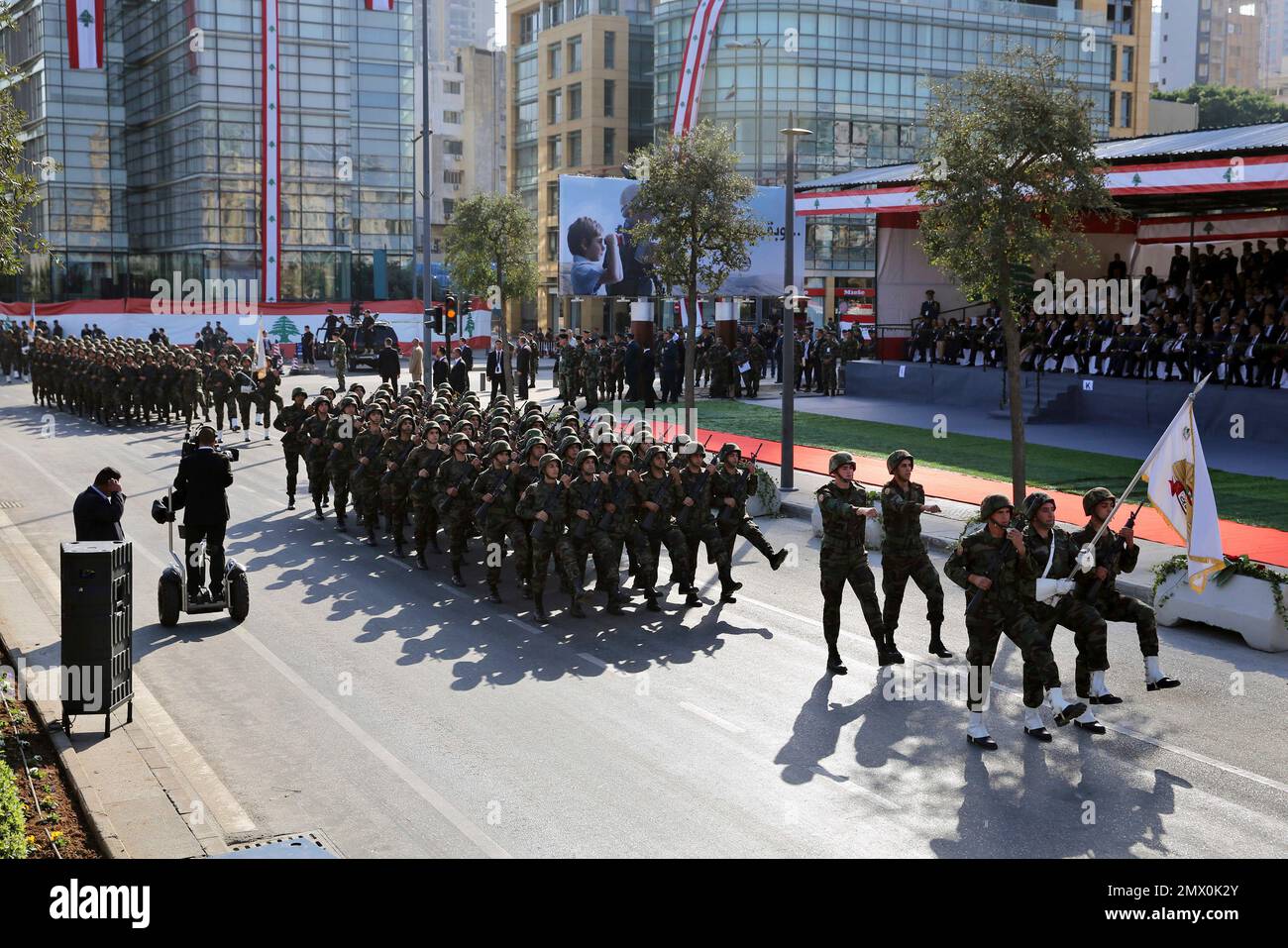 Lebanese army soldiers march during a military parade to mark the 73rd ...