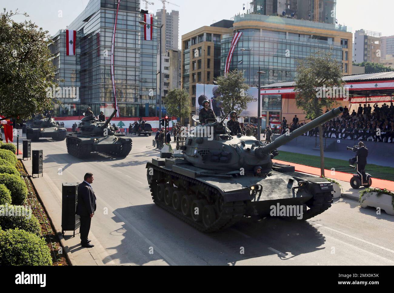Lebanese army soldiers atop of their tanks during a military parade to ...