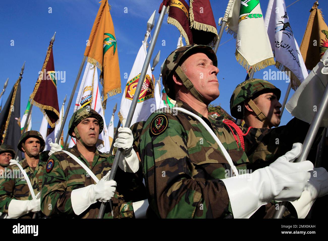 Lebanese army soldiers march during a military parade to mark the 73rd ...