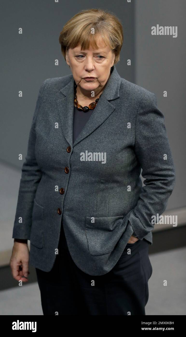 German Chancellor Angela Merkel arrives for a budget debate as part of ...