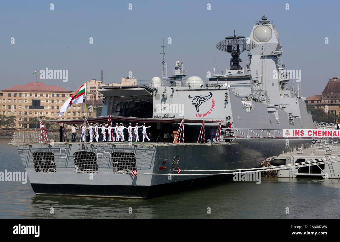 Indian naval sailors march during the commissioning ceremony of INS ...