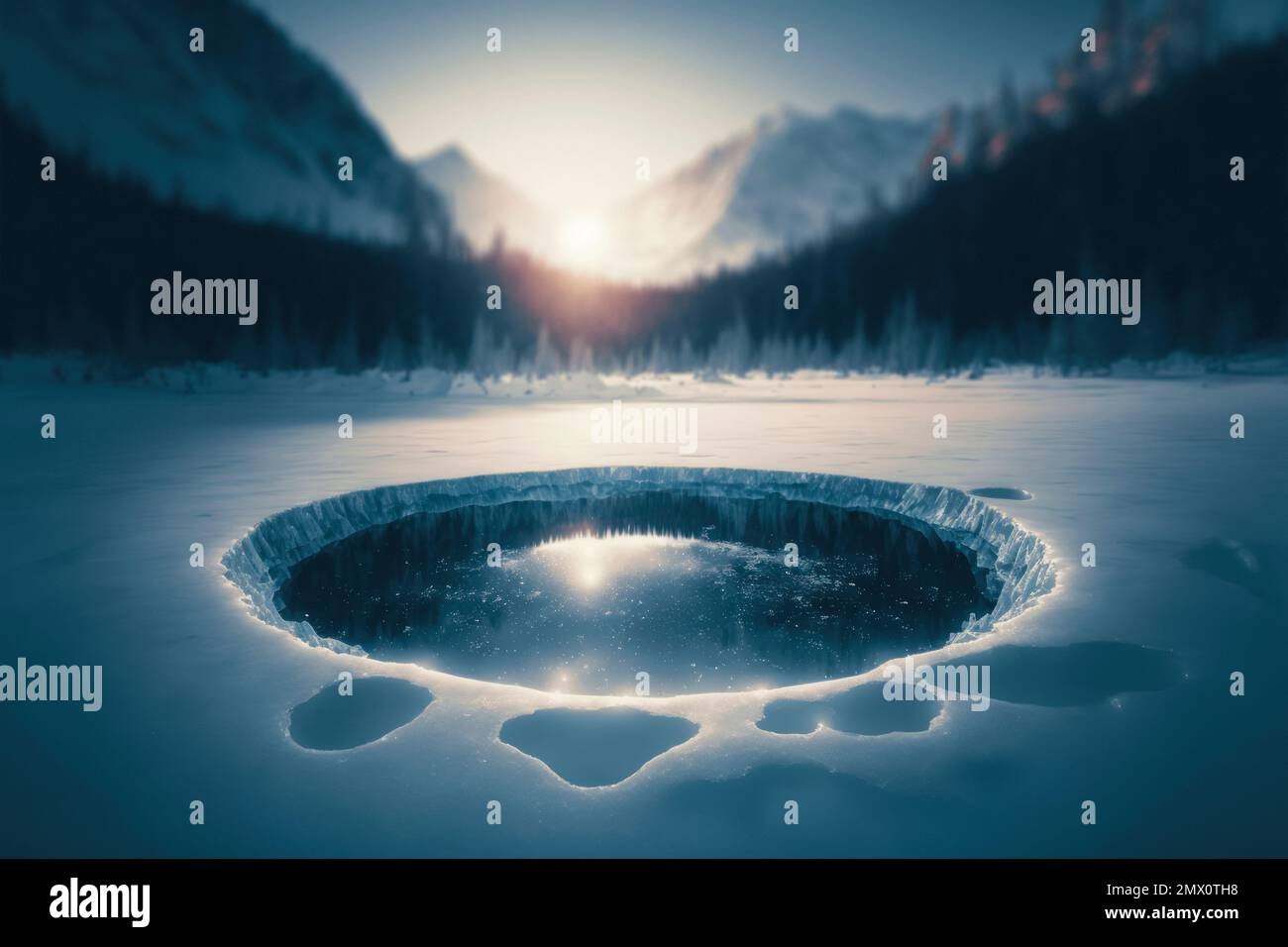 Hole cut in frozen lake hi-res stock photography and images - Alamy