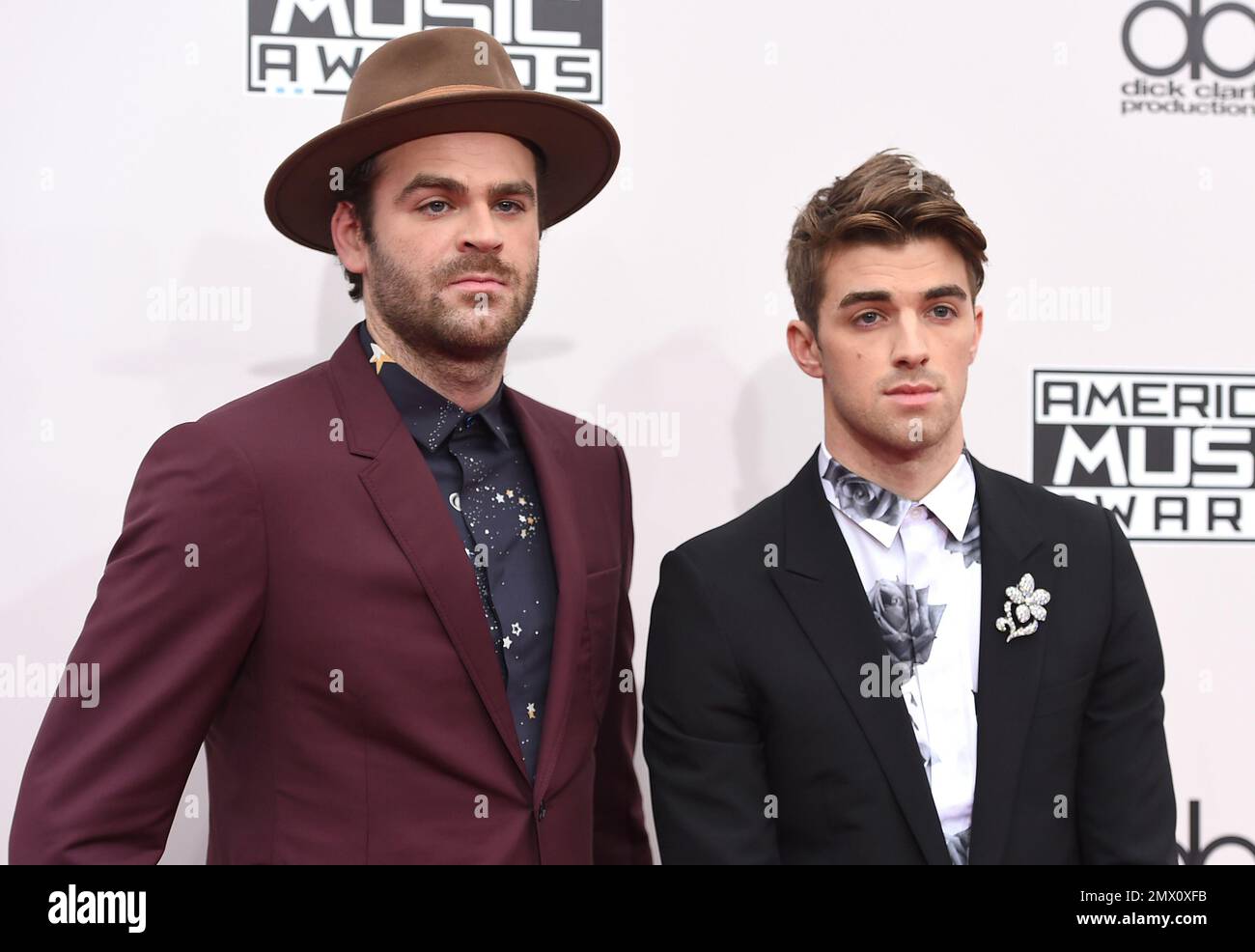 Alex Pall, left, and Andrew Taggart, of The Chainsmokers, arrive at the ...