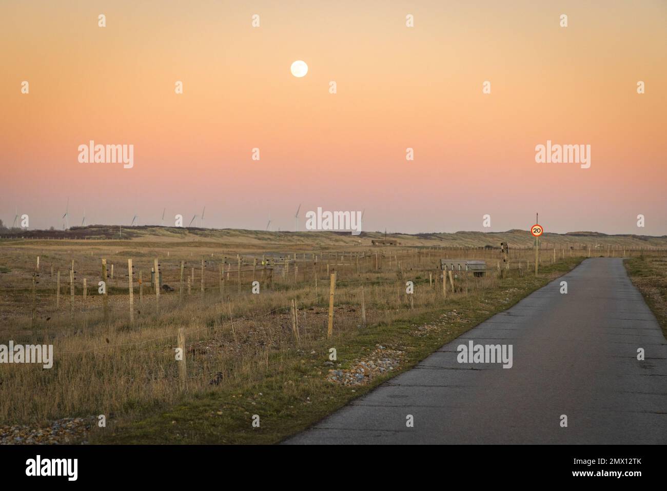 Sunset over Rye Harbour Nature Reserve, East Sussex, England Stock ...
