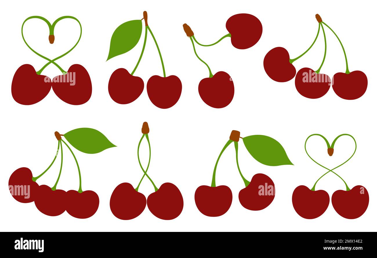 Illustration of different cherries isolated on white Stock Photo - Alamy