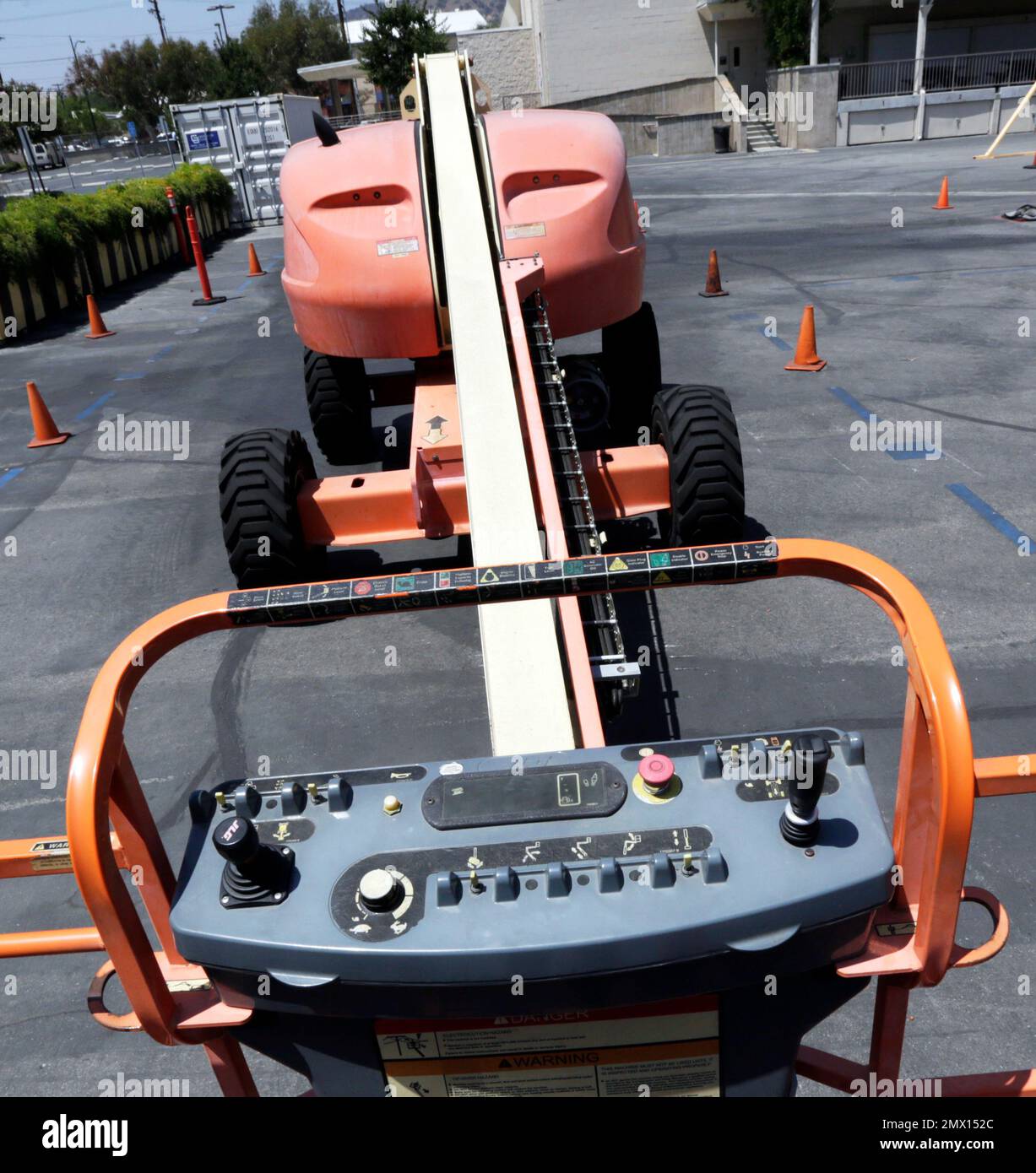 This July 6, 2016 photo shows a boom lift and its control panel at the ...