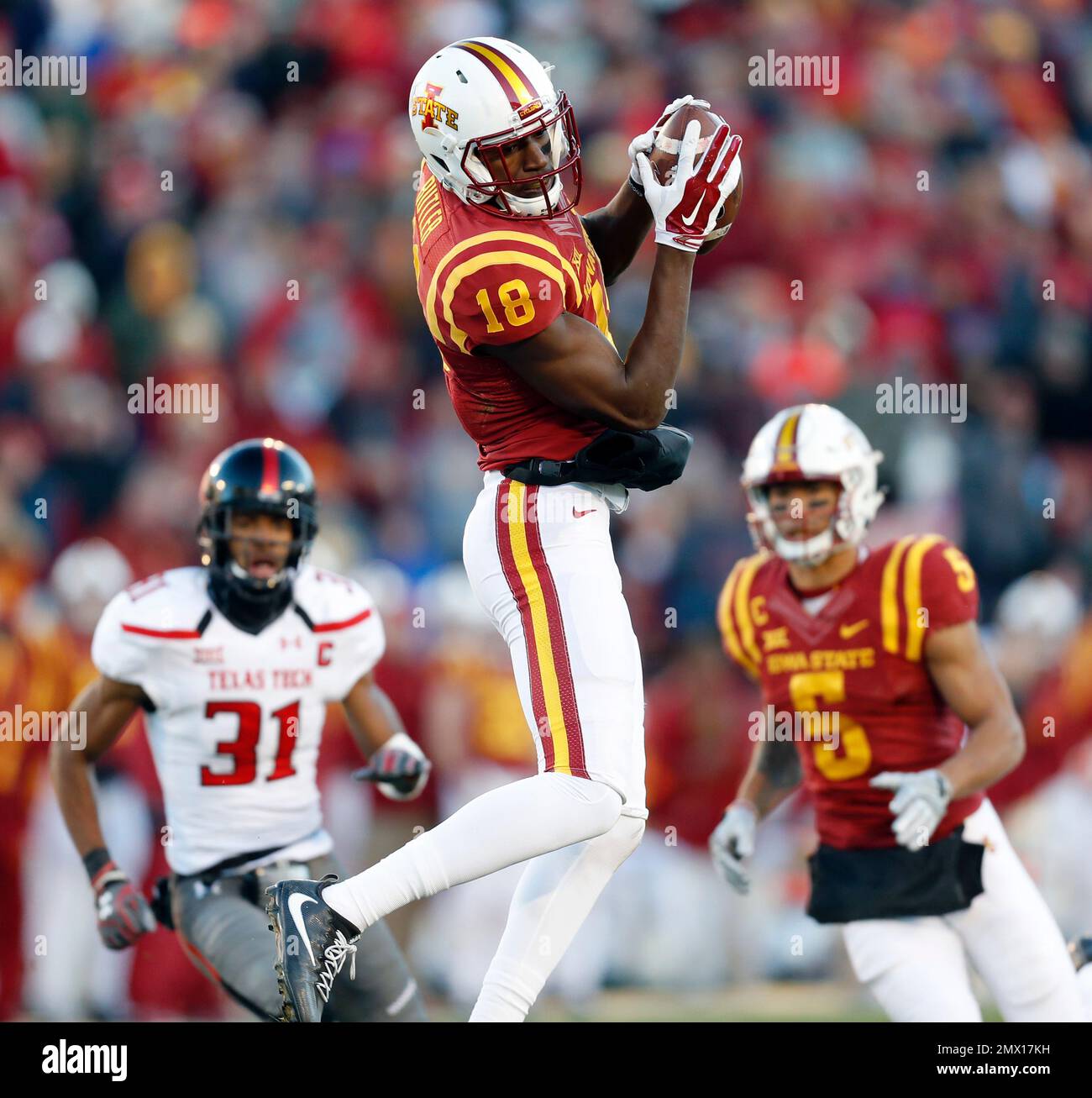 Iowa State wide receiver Hakeem Butler (18) catches a 39-yard touchdown ...