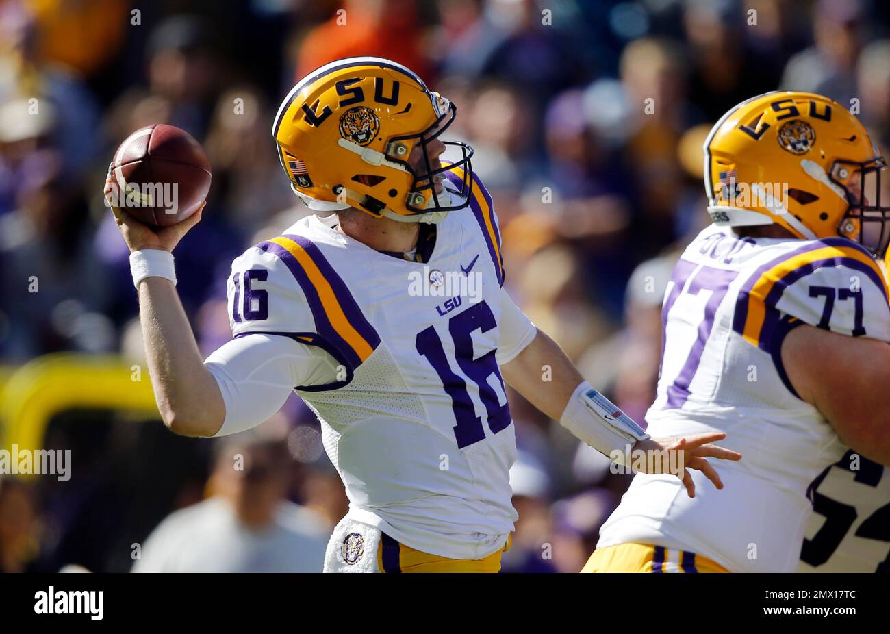 LSU quarterback Danny Etling (16) passes in the first half an NCAA ...
