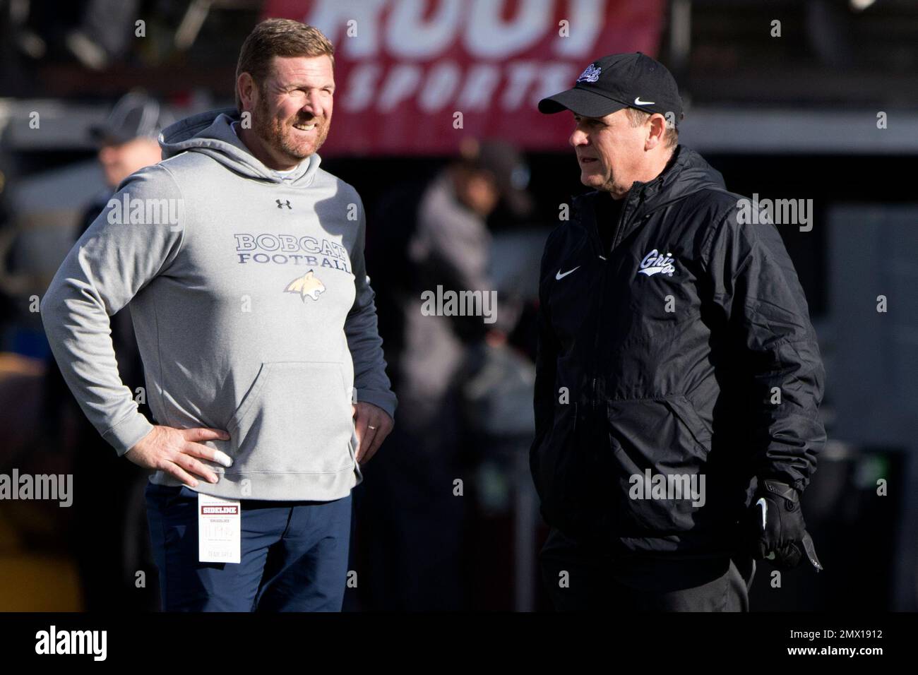 Montana State head coach Jeff Choate, left, and Montana head coach Bob ...