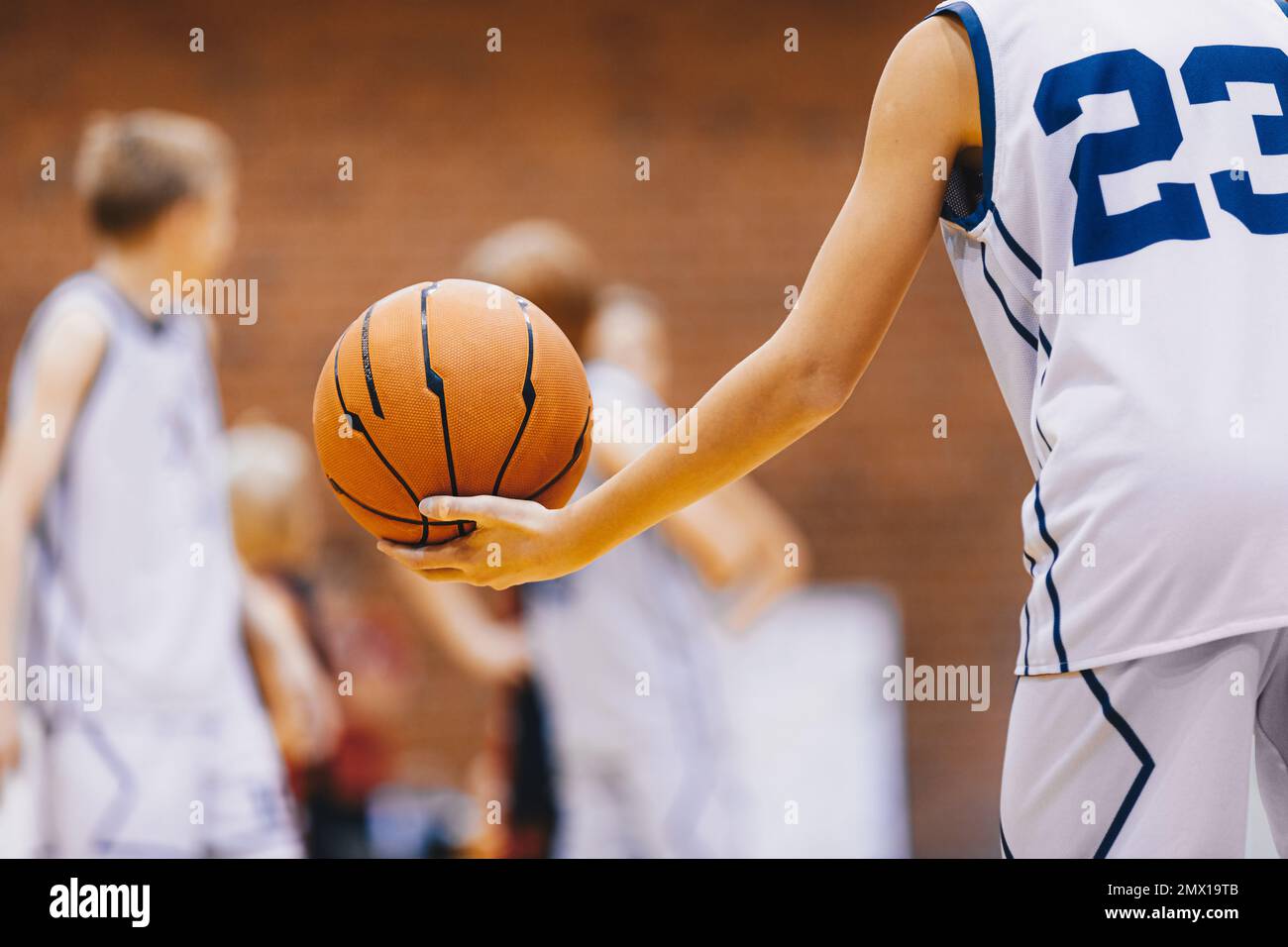 Happy Kids on Basketball Training Practice. Boy Playing With Basketball ...