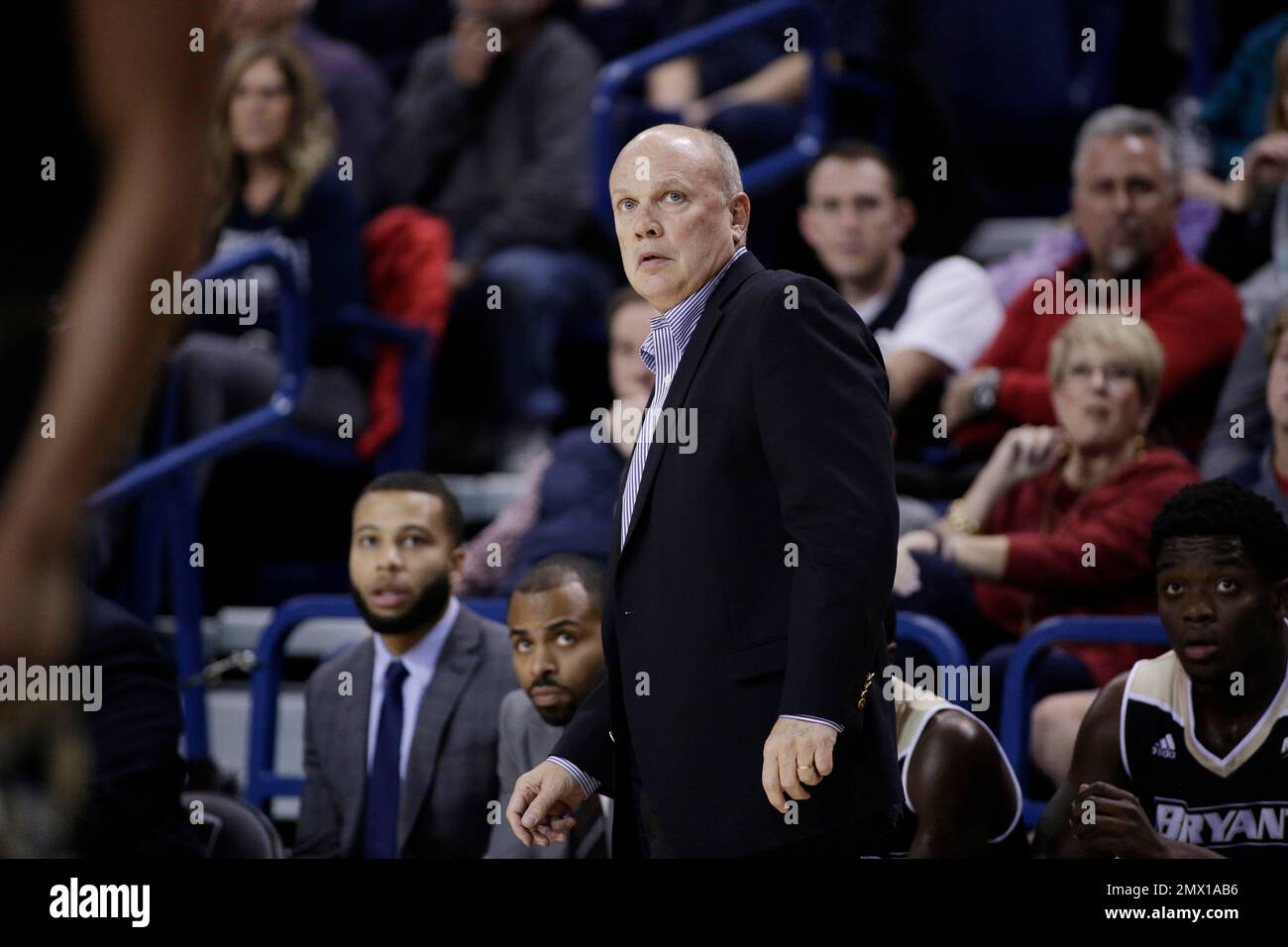 Bryant head coach Tim O'Shea watches during the first half of an NCAA ...