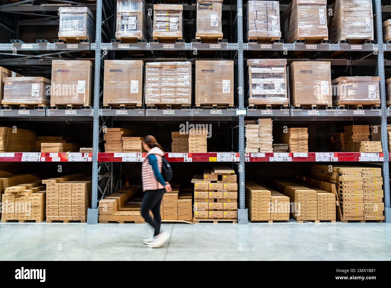 Belgrade, Serbia - January 02, 2023: Warehouse aisle in IKEA store ...
