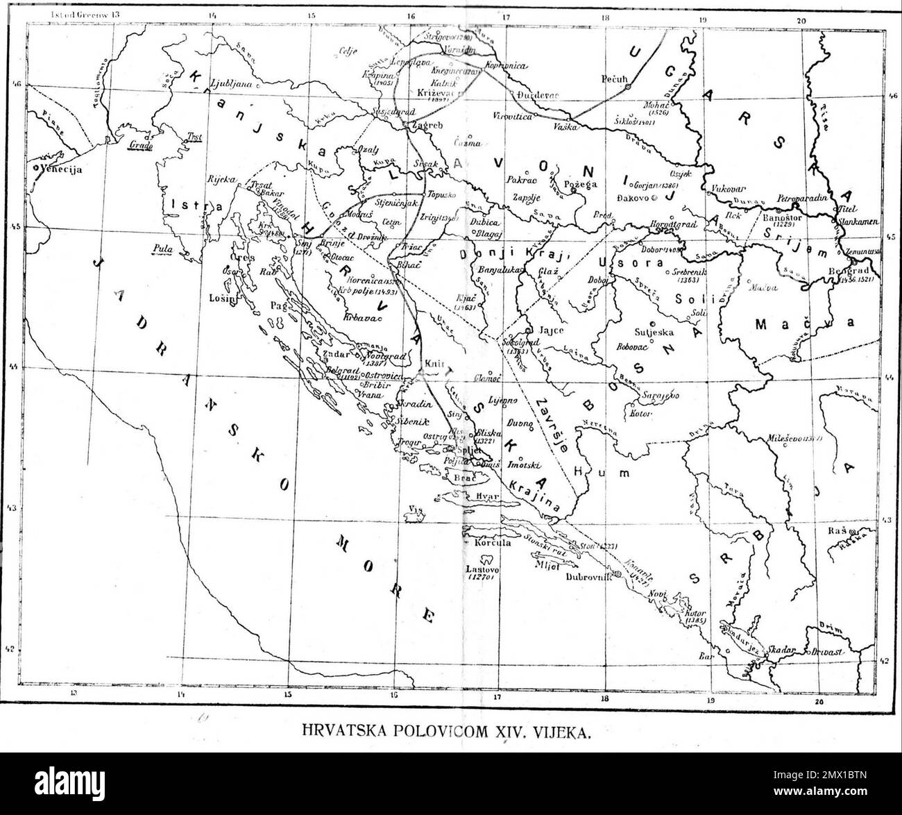Map of Croatia in the middle of the 14th century Stock Photo - Alamy