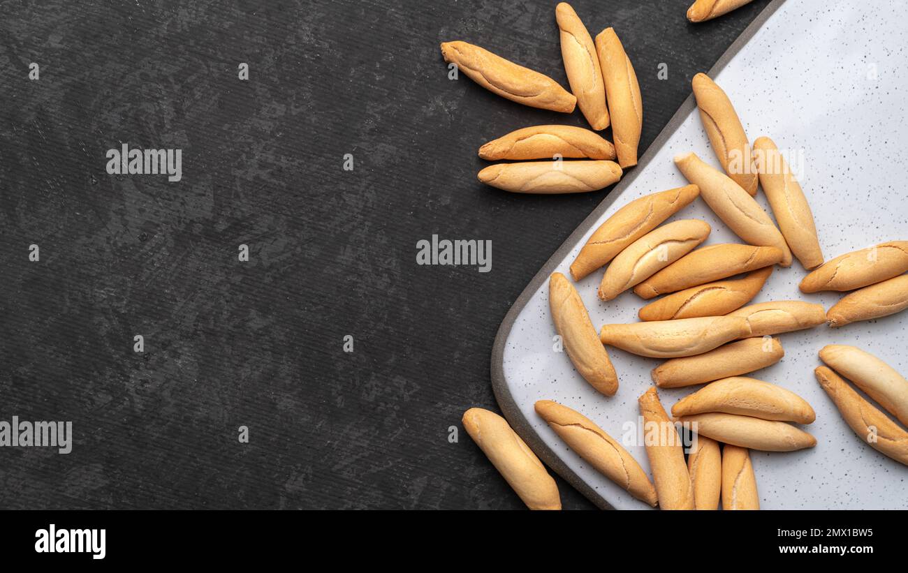 Spanish mini picos bread sticks top view, copy space Stock Photo - Alamy