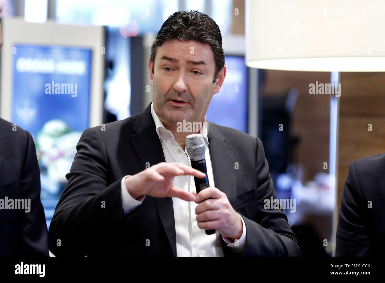 McDonald's CEO Steve Easterbrook speaks during a presentation at a ...