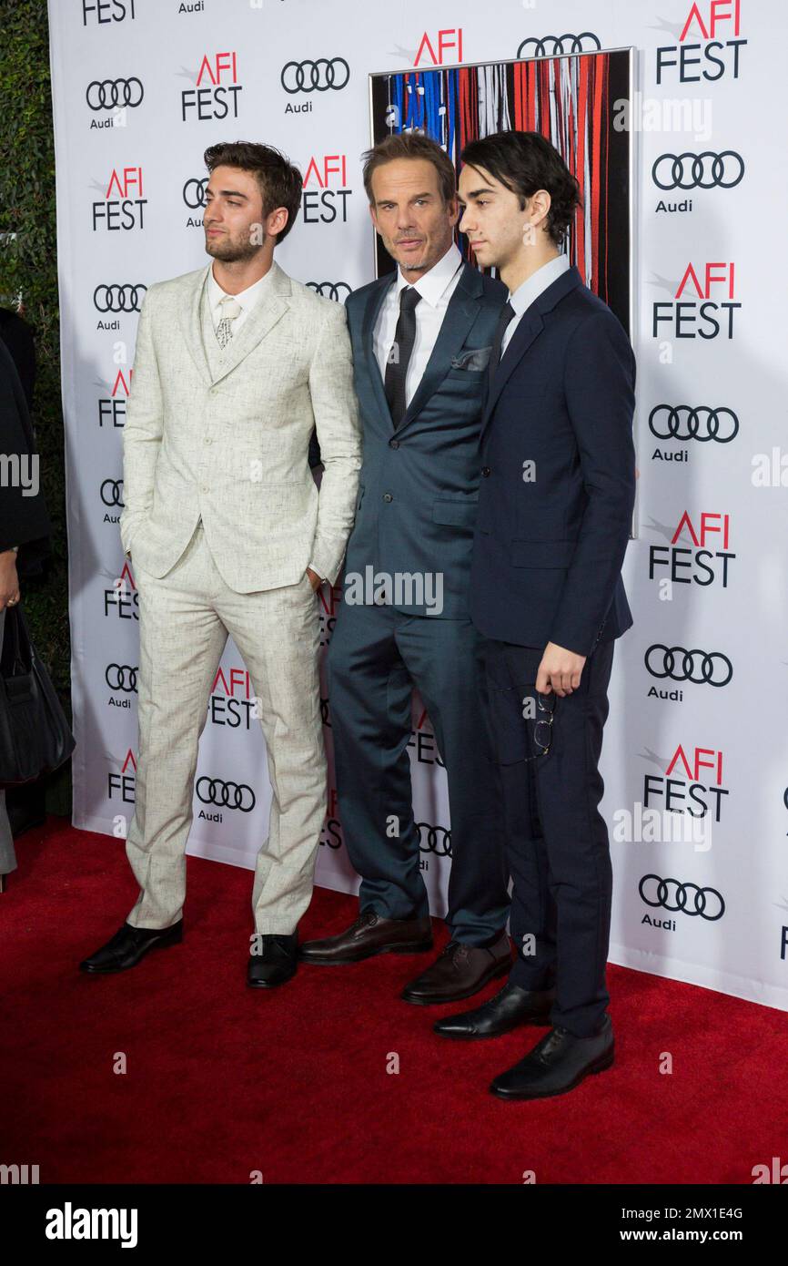 Themo Melikidze, from left, Peter Berg, and Alex Wolff arrive at the ...
