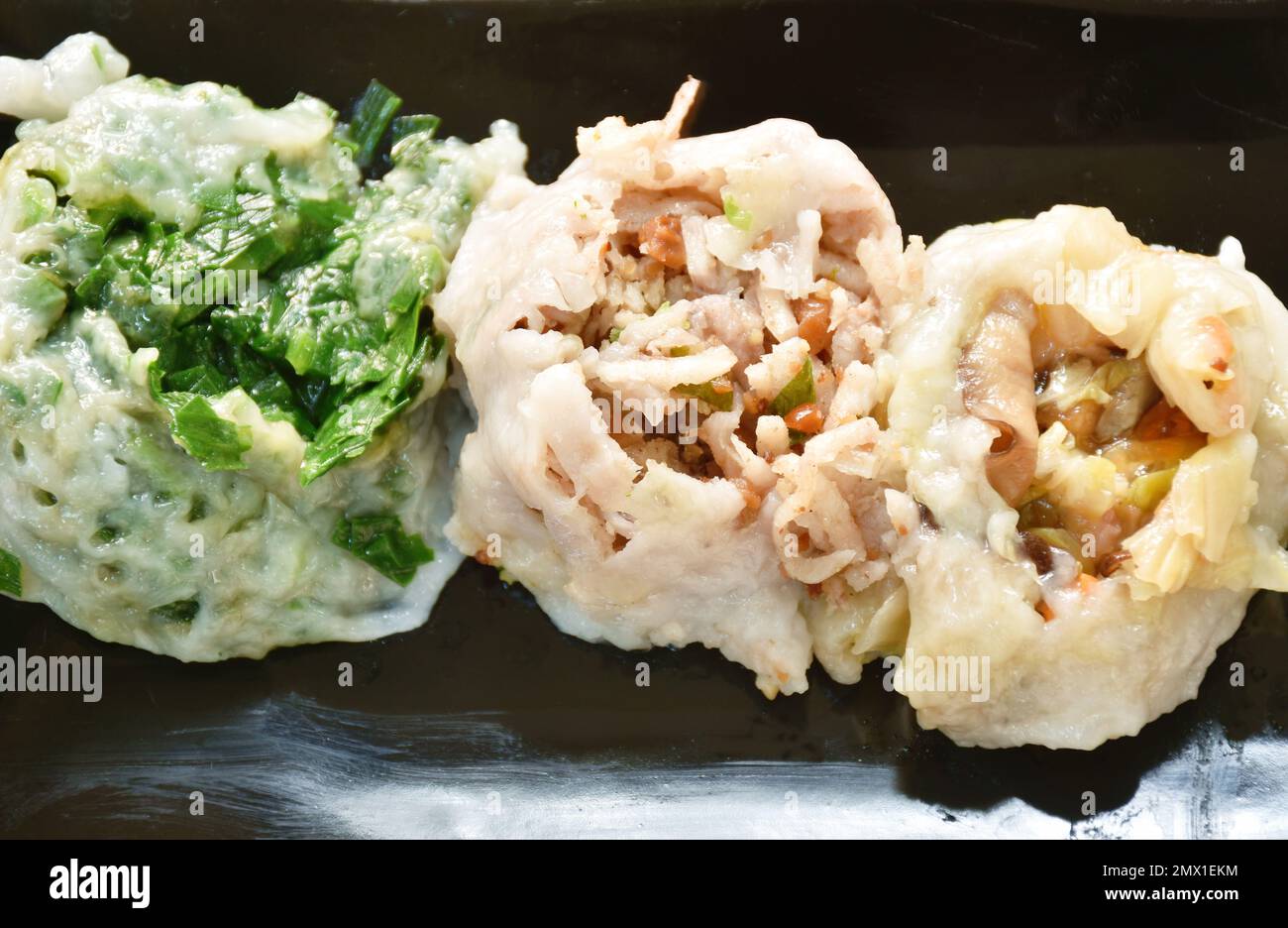 steamed Chinese rice flour dumpling stuffed fried chop garlic chives ...