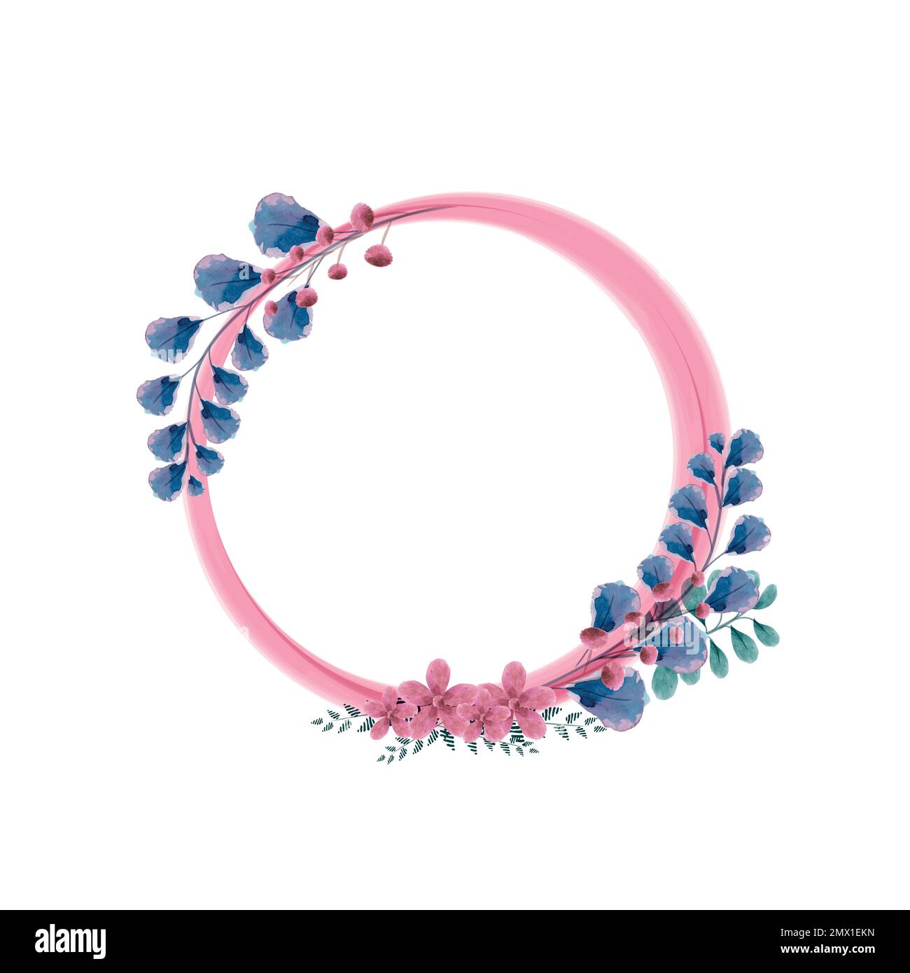 Elegant pink circular frame with watercolor painted flowers to include ...