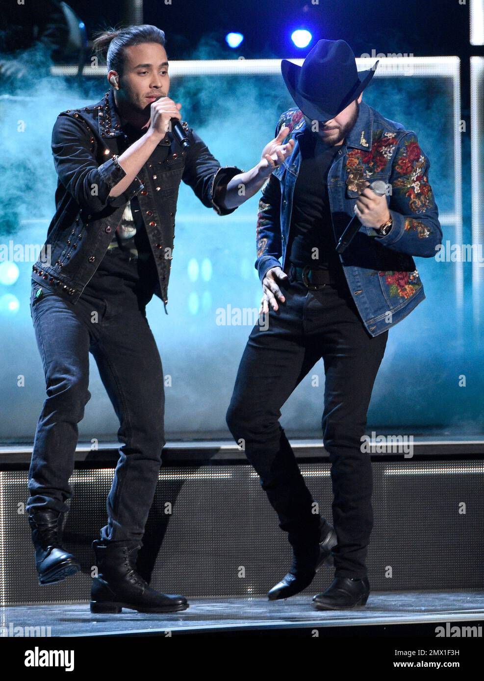Prince Royce, left, and Gerardo Ortiz perform "Moneda"at the 17th ...