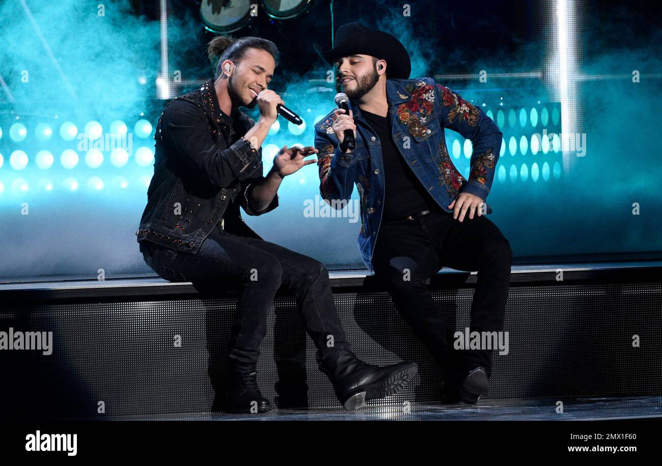Prince Royce, left, and Gerardo Ortiz perform "Moneda"at the 17th ...
