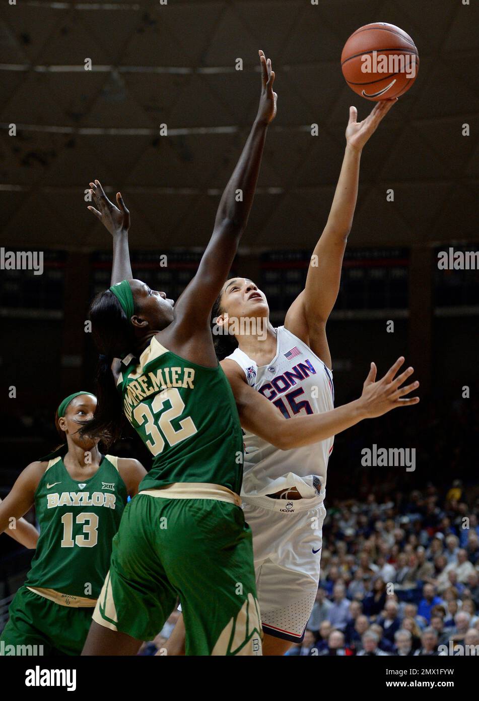 Connecticut's Gabby Williams, right, shoots over Baylor's Beatrice ...