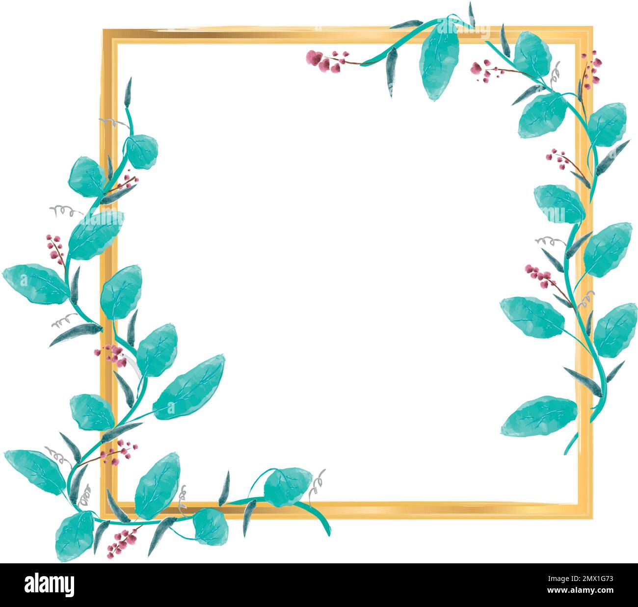 Elegant square golden frame with watercolor painted flowers to include ...