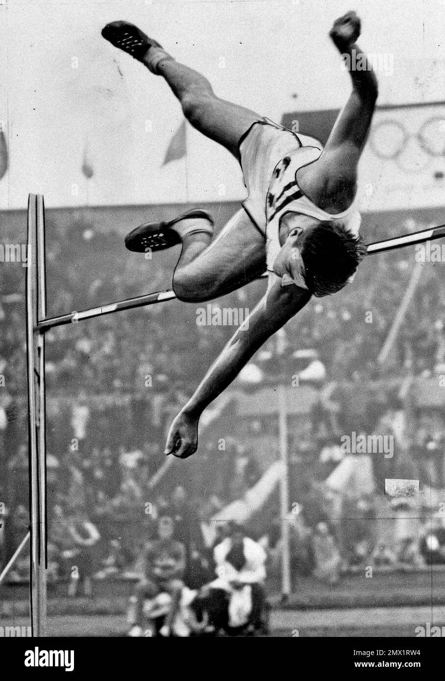 Bob Mathias of Tulare, Calif., clears the high jump bar at Wembley ...
