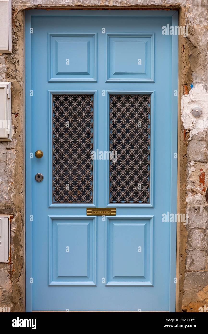 Close view of beautiful details of typical doors and azulejo tiles ...
