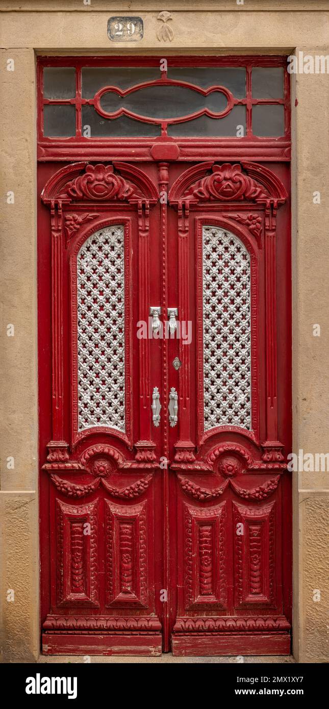 Close view of beautiful details of typical doors and azulejo tiles ...
