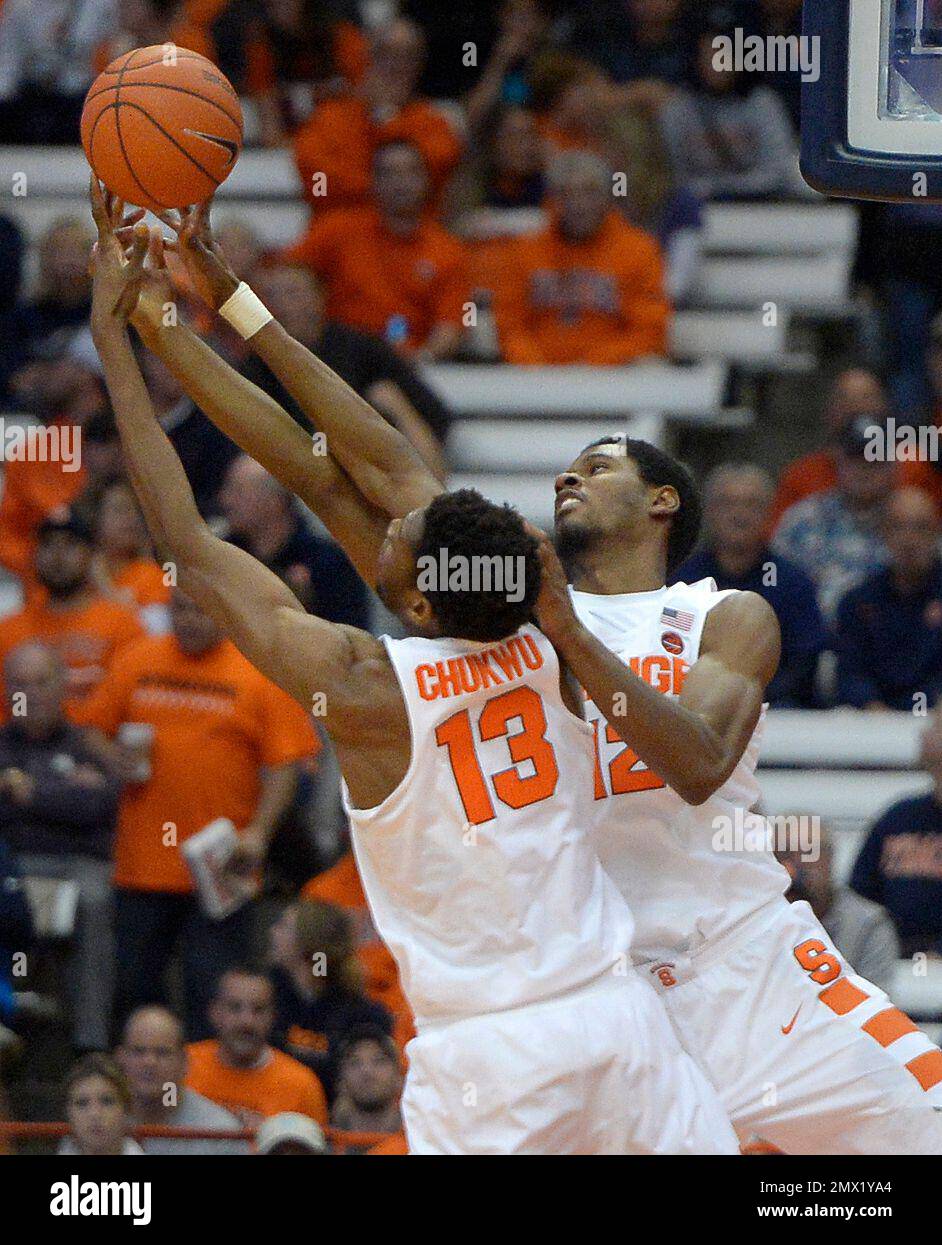 Syracuse center Paschal Chukwu, left, and forward Taurean Thompson ...