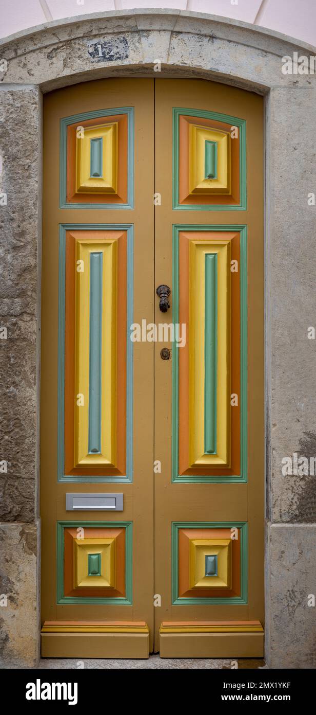 Close view of beautiful details of typical doors and azulejo tiles ...