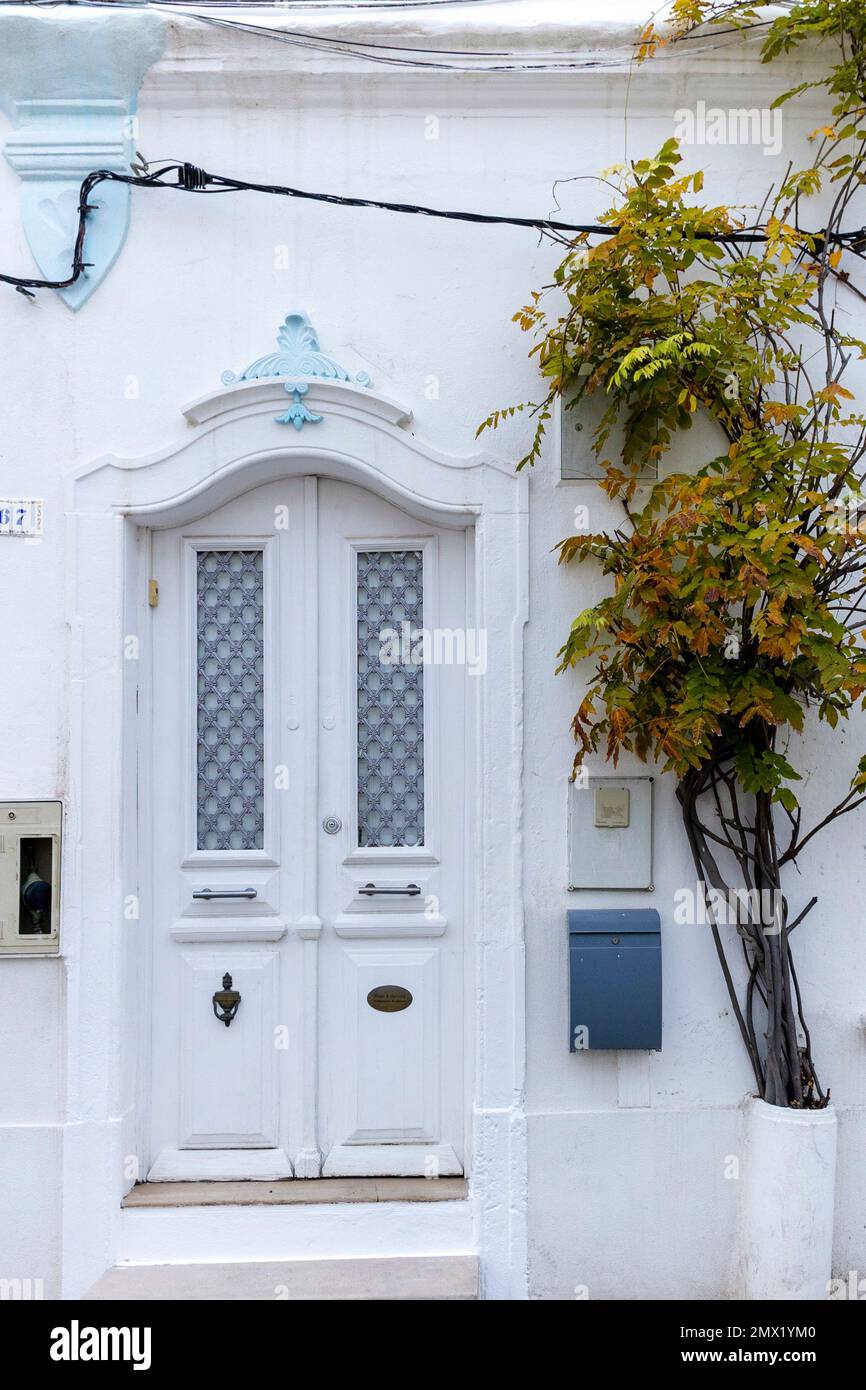 Close view of beautiful details of typical doors and azulejo tiles ...