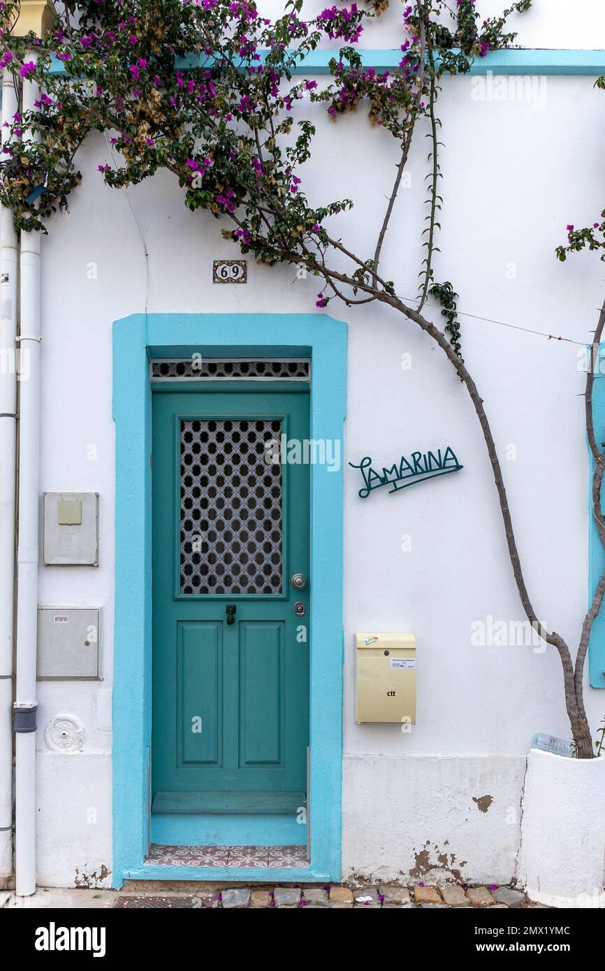 Close view of beautiful details of typical doors and azulejo tiles ...