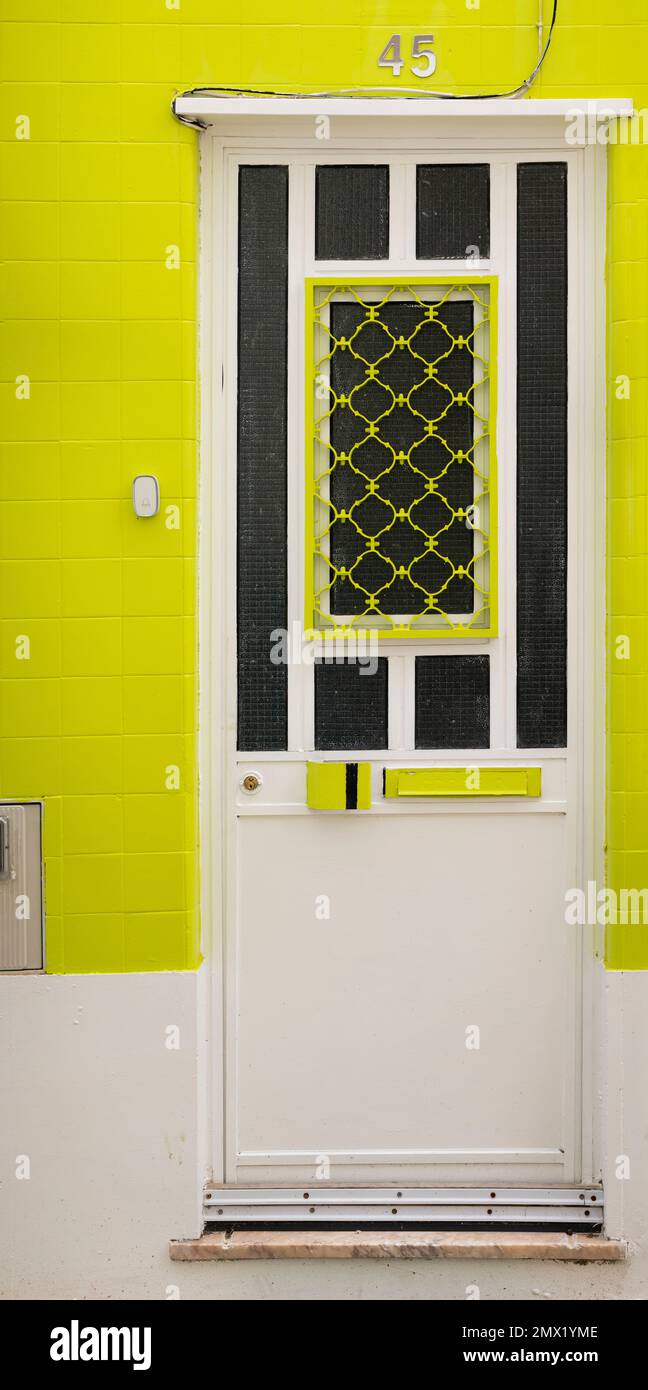 Close view of beautiful details of typical doors and azulejo tiles ...