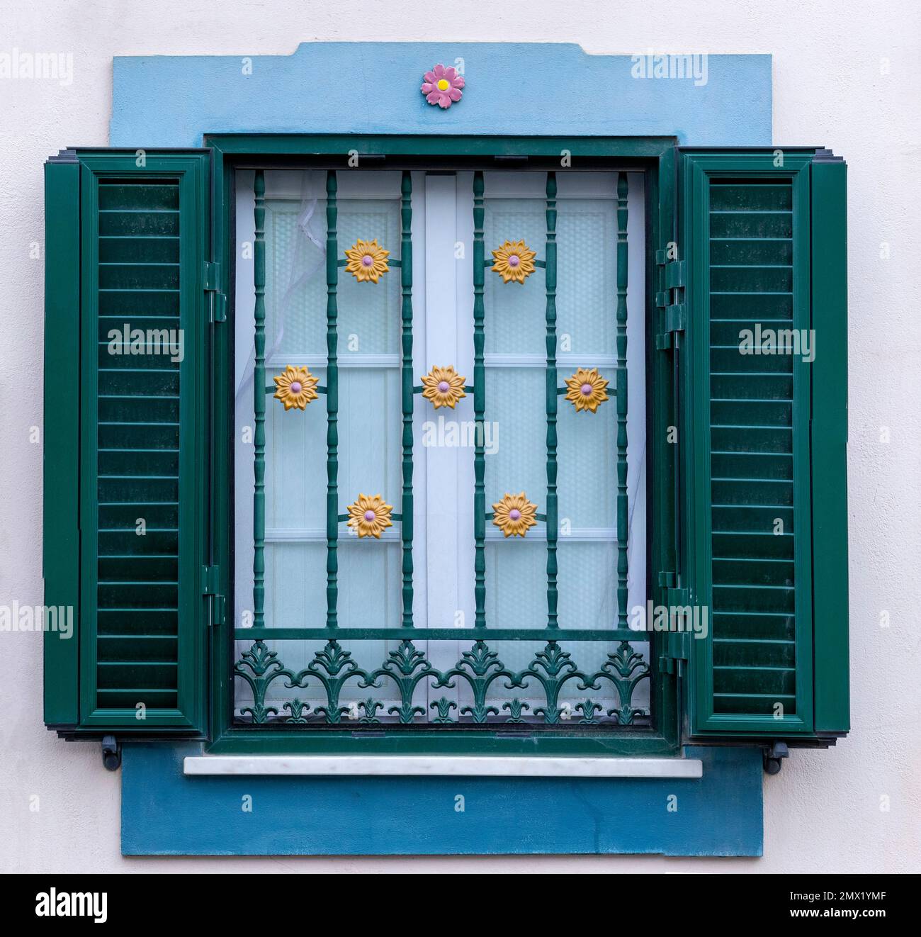 Close view of beautiful details of typical windows and azulejo tiles ...