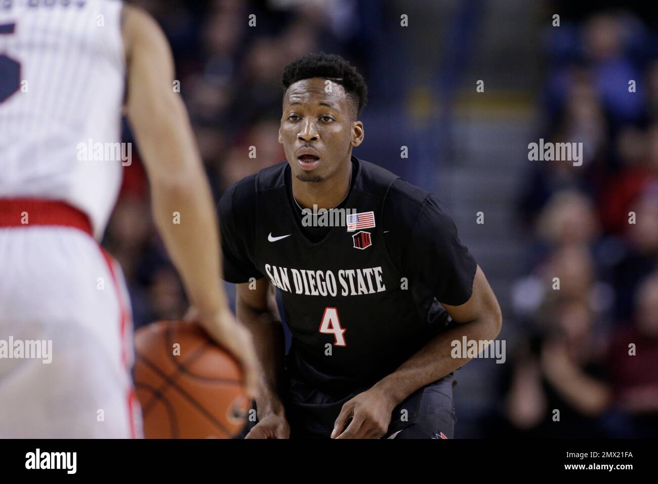 San Diego State guard Dakarai Allen (4) dribbles the ball during the ...