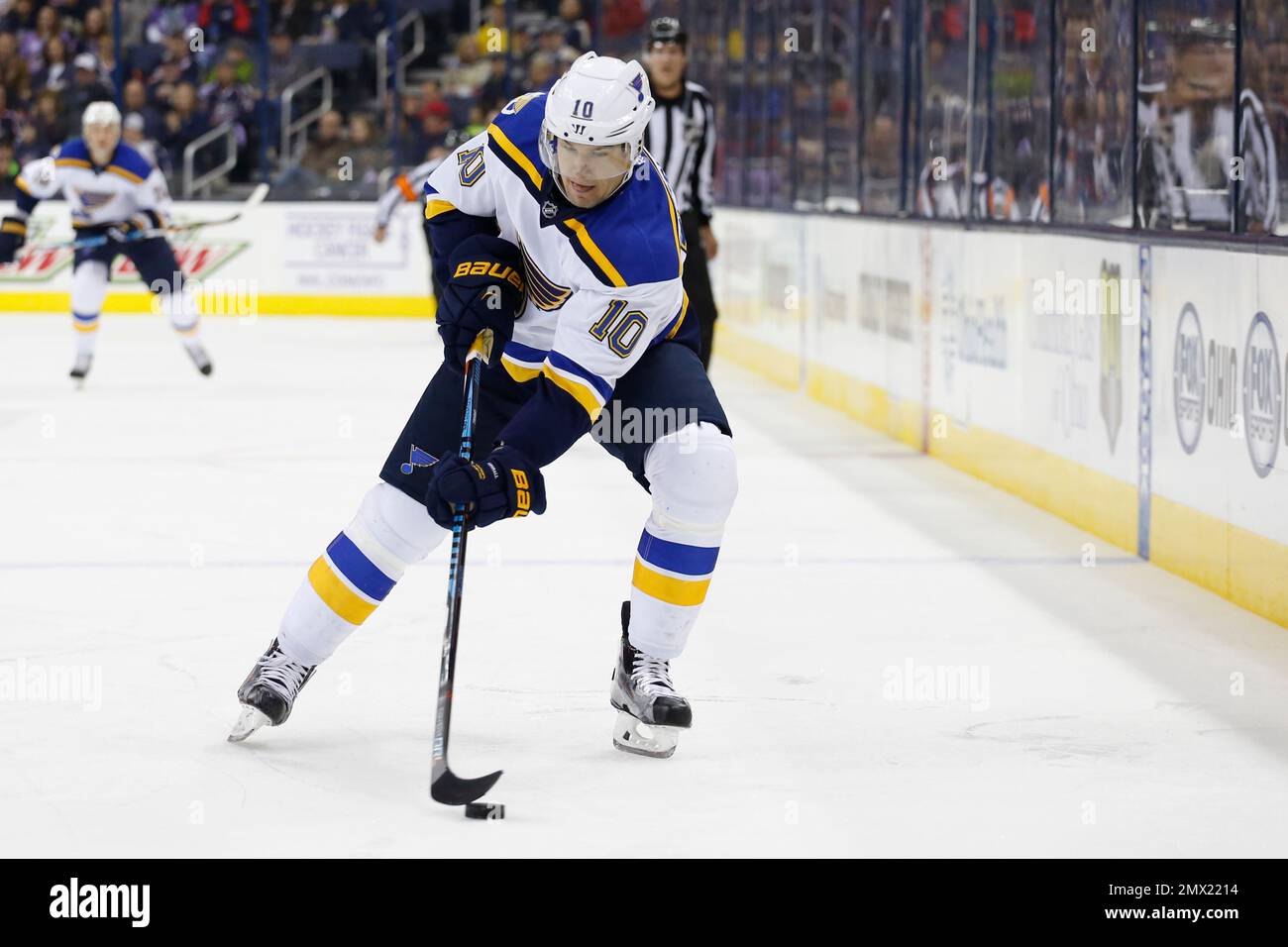 St. Louis Blues' Scottie Upshall plays against the Columbus Blue ...