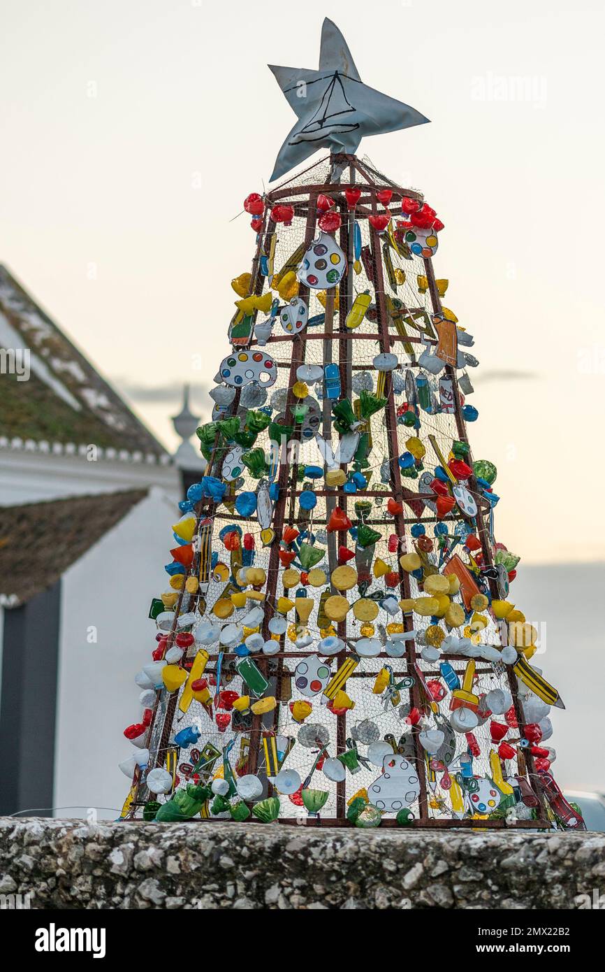 Outdoor ecological Christmas tree made out of recyclable materials ...