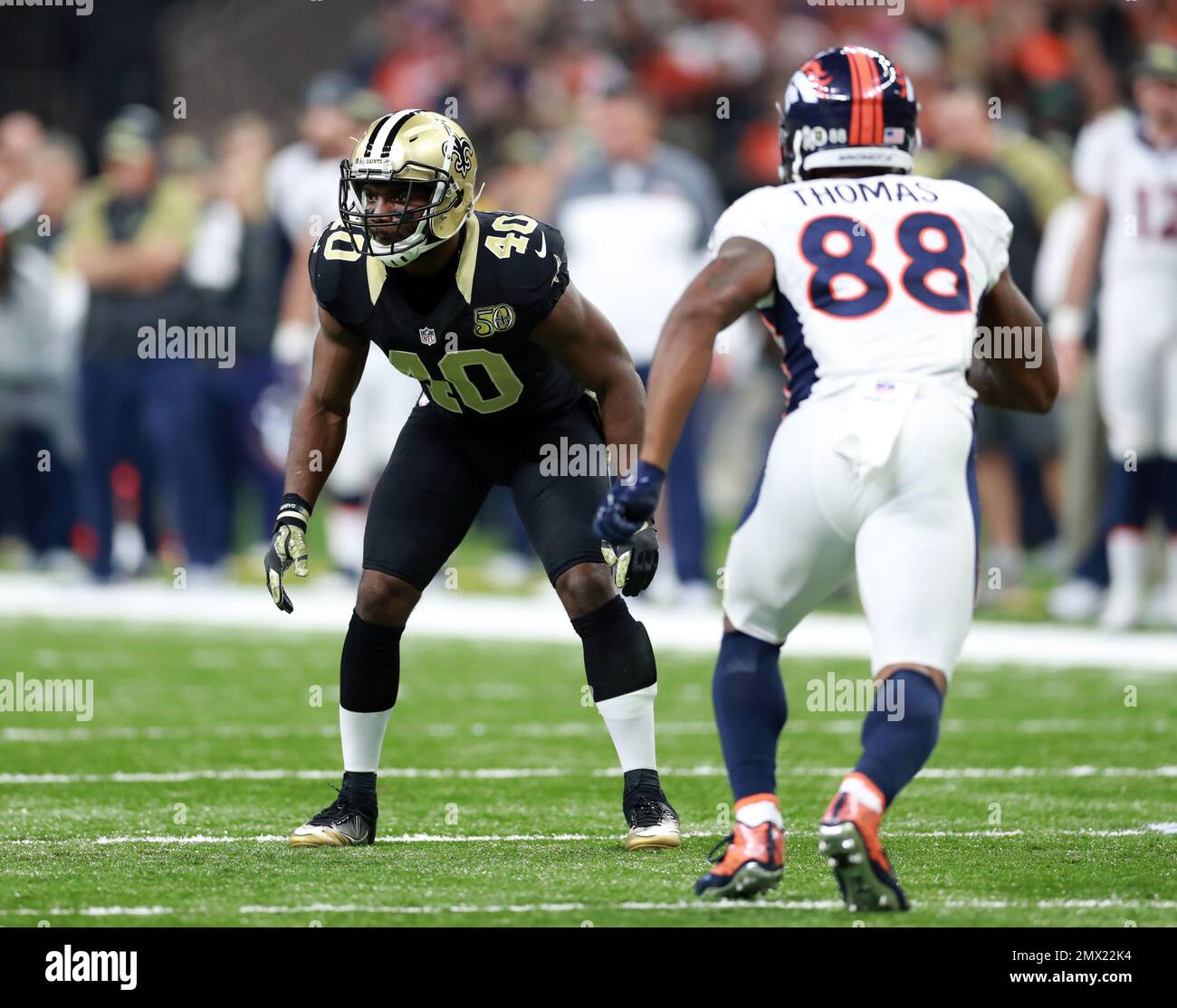New Orleans Saints cornerback Delvin Breaux (40) lines up against ...