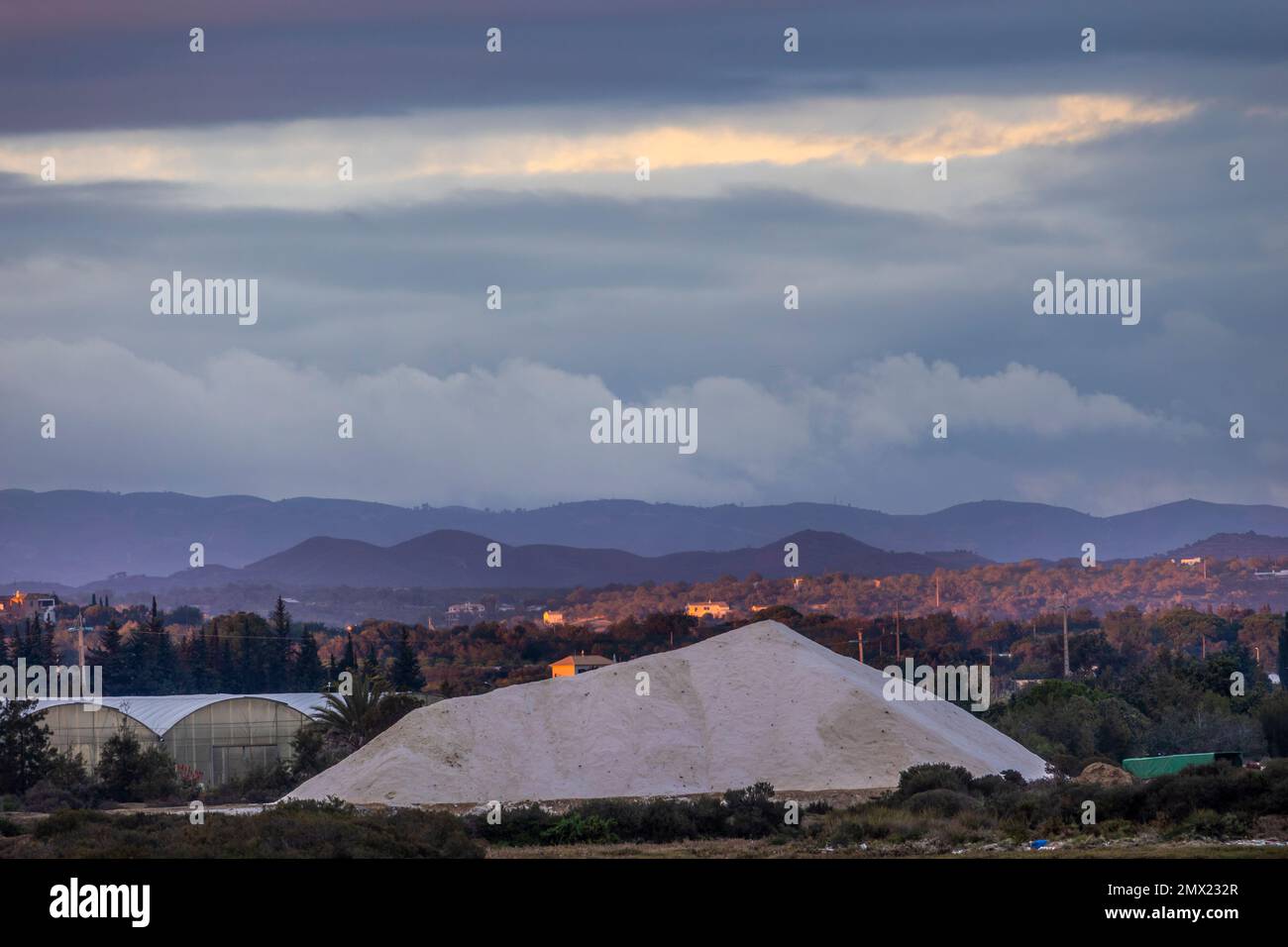 Salt hill from the saline marshes located in the Fuseta village ...