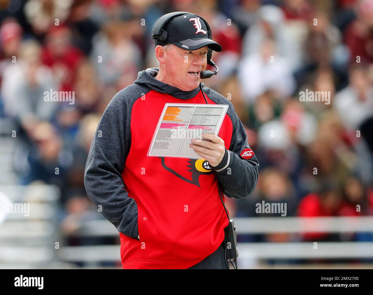 Louisville head coach Bobby Petrino during the first half of an NCAA ...