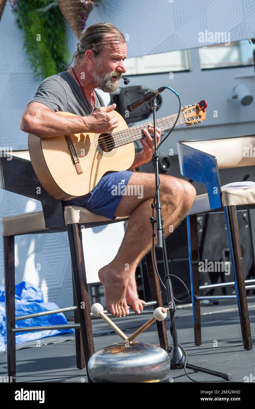 Wim Hof performs on board the Norwegian Escape during day 3 of the ...