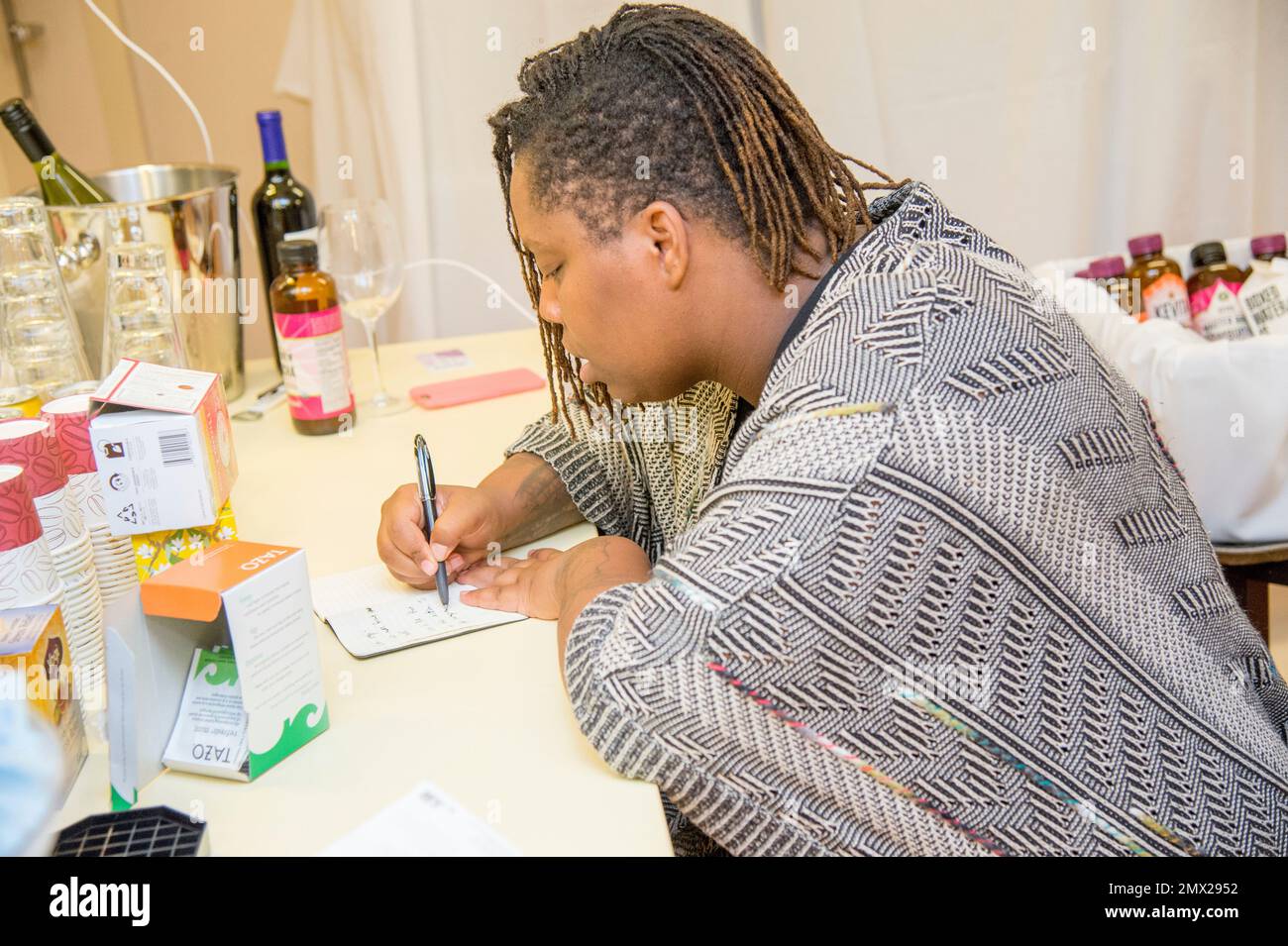 Patrisse Cullors prepares to speak on board the Norwegian Escape during ...