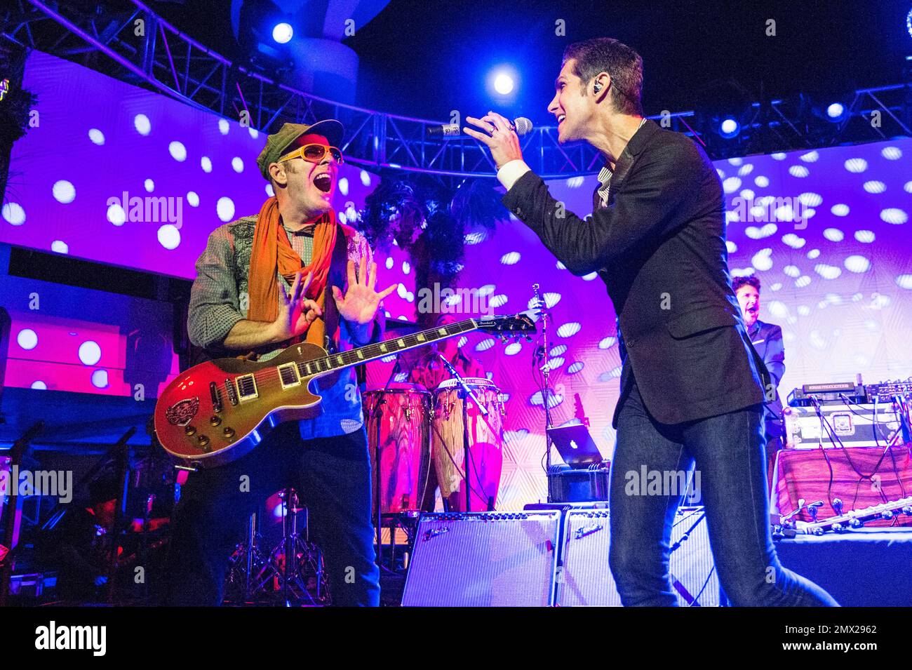Rob Myers of Thievery Corporation performs withPerry Farrell on board ...