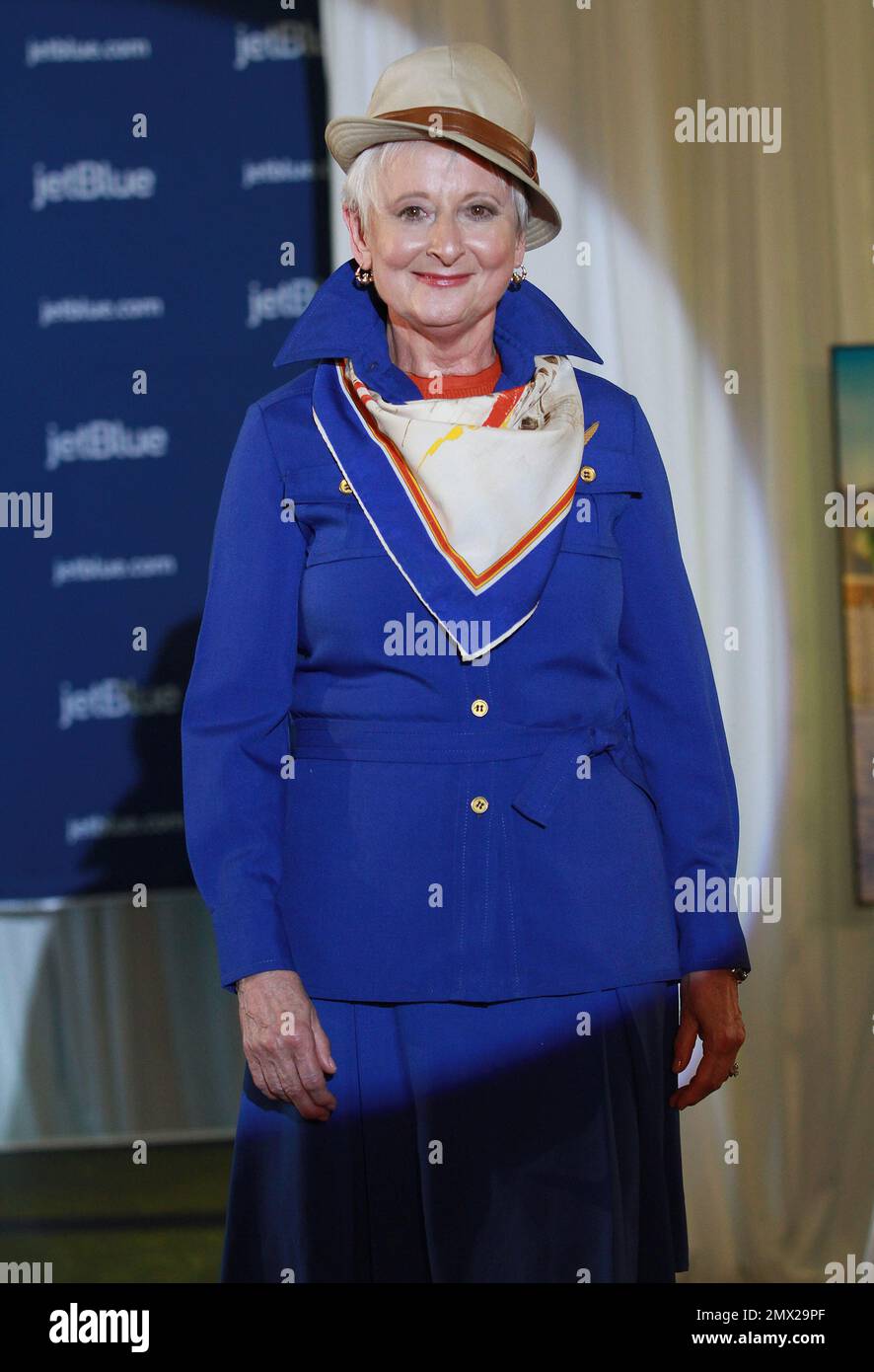 A model wearing TWA classic uniform walks the runway during the JetBlue ...