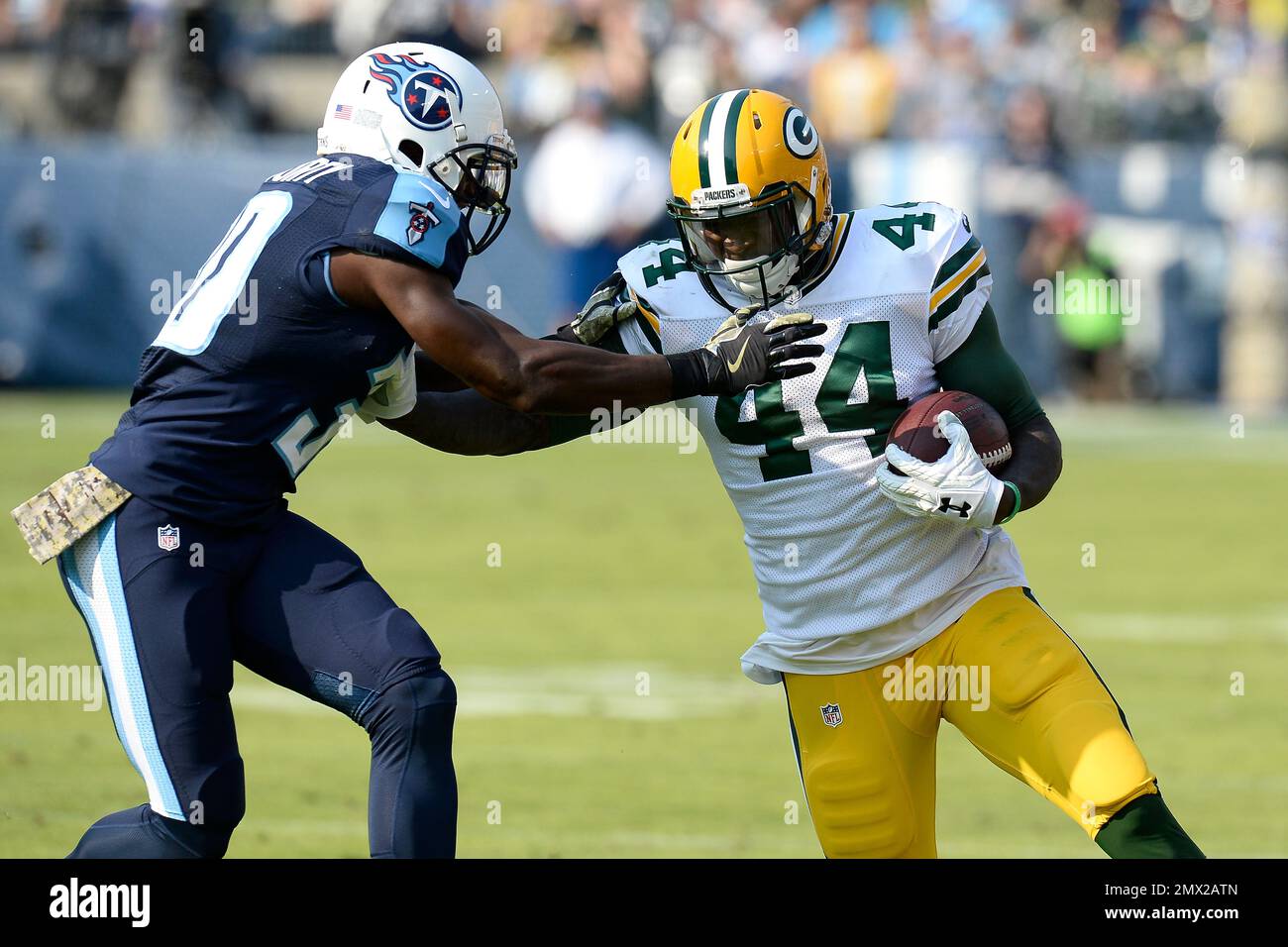 Green Bay Packers running back James Starks (44) tries to get past ...